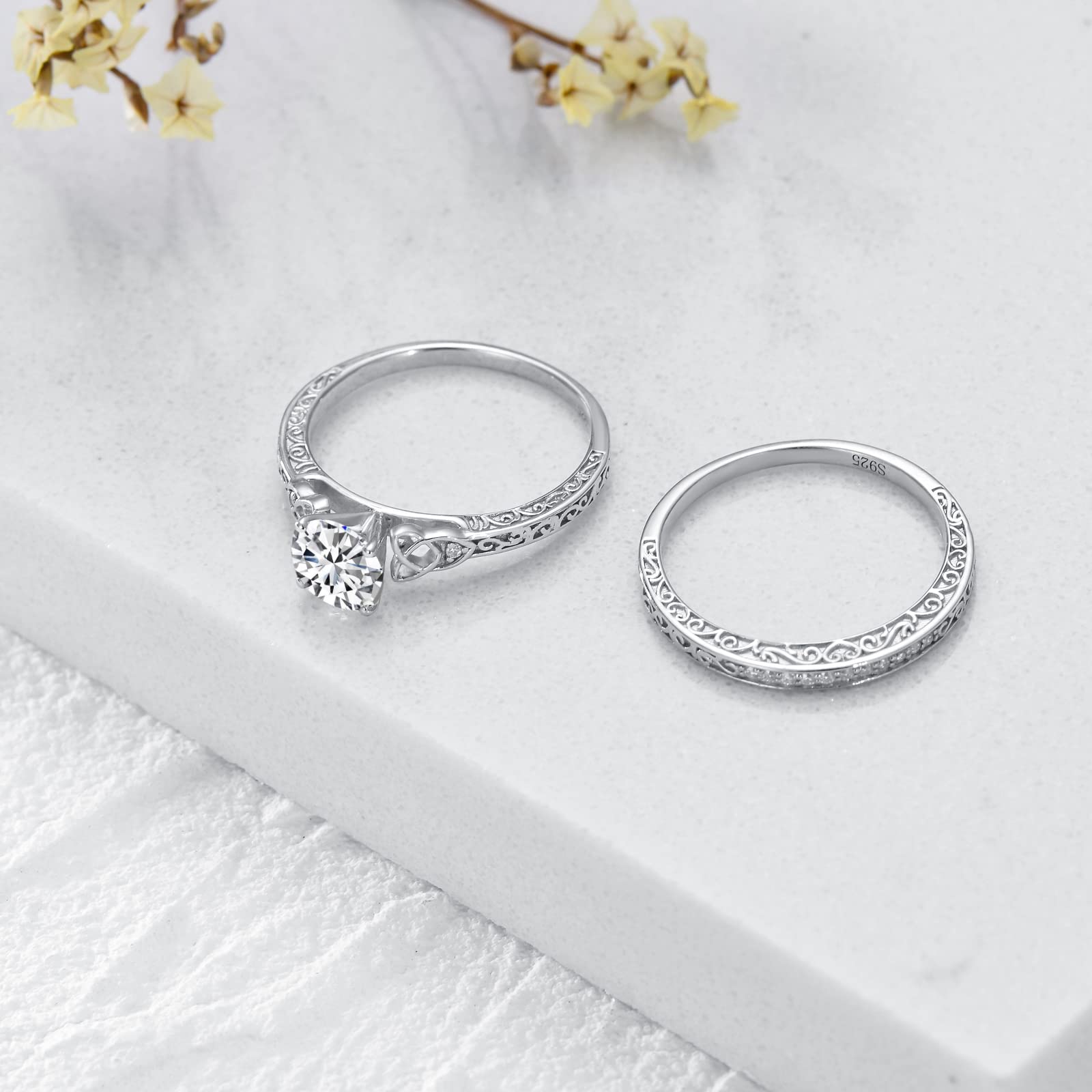Ayafee 1.13 Carat (ctw) Moissanite Wedding Sets for Women, S925 Sterling Silver Vintage Engagement Ring Sets for Women - 9