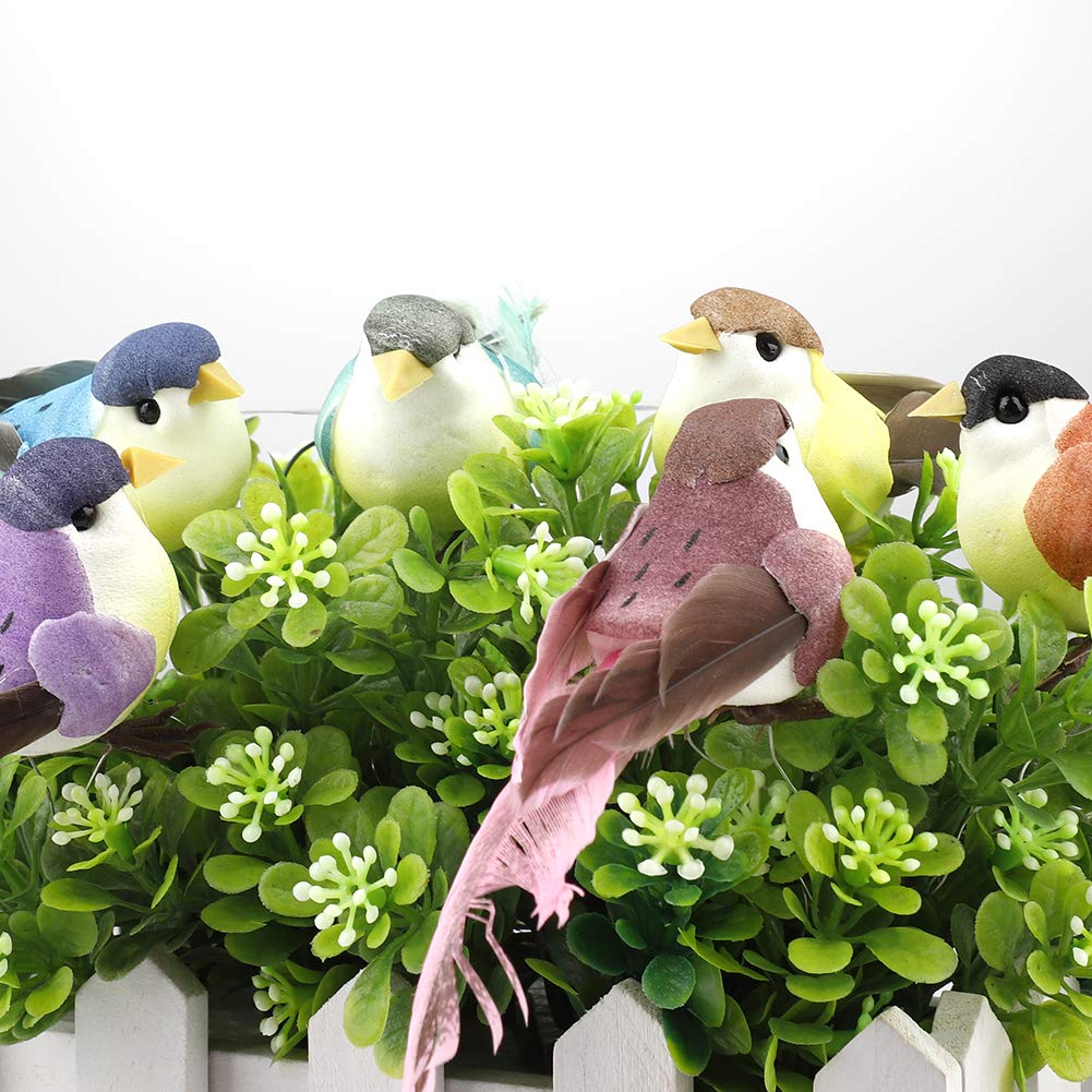 Takefuns 12 Pcs Artificial Foam Feather Bird, Mini Sparrow Birds Clip on Christmas Tree Ornaments, DIY Craft for Wedding Home Garden Party Decoration