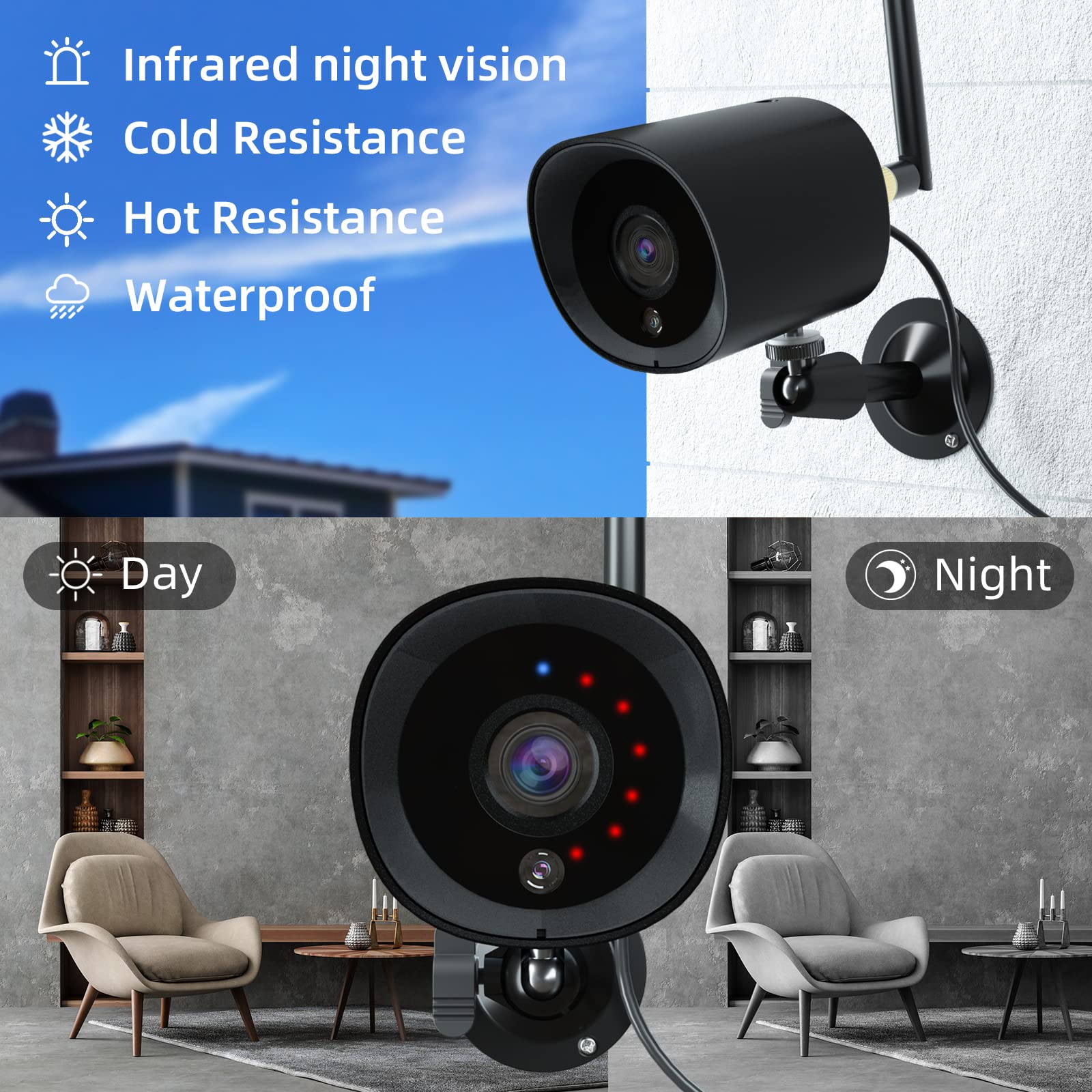 ELECCTV 2K WiFi Alexa Camera for Home Security, Outdoor/Indoor Security Camera, with Safety Cloud, Night Vision, AI Detection, Waterproof, Google Assistant Compatible 24/7 Live Video(Model 397 3pack)
