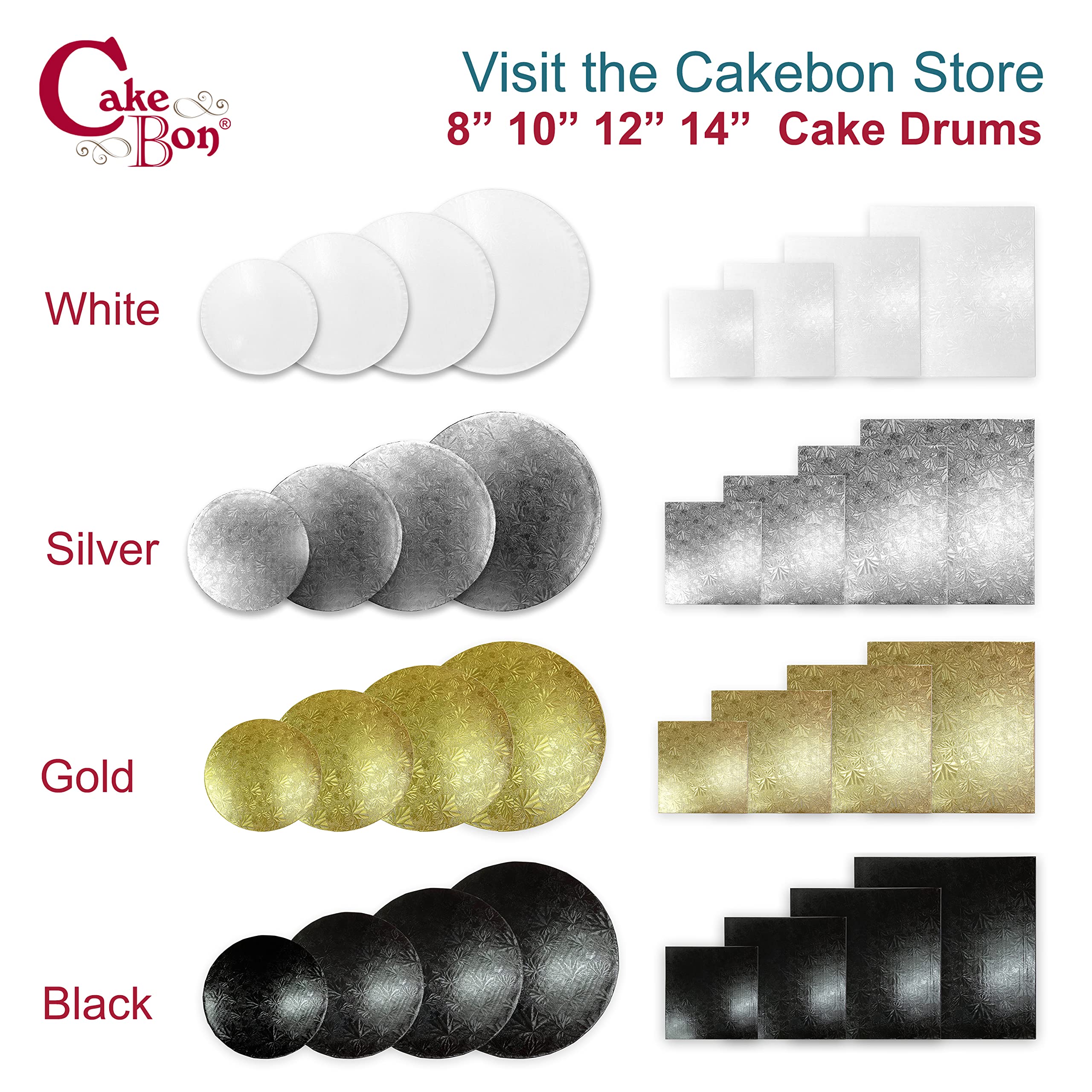 Cakebon: Thick, Round Cake Boards, 14-Inch Round Silver - Sturdy, Smooth-Edged Cardboard Cake Drums β Heavy-Duty, Bend-Resistant 14-Inch Cake Boards Round for Cake Base Displays (1-Pack)
