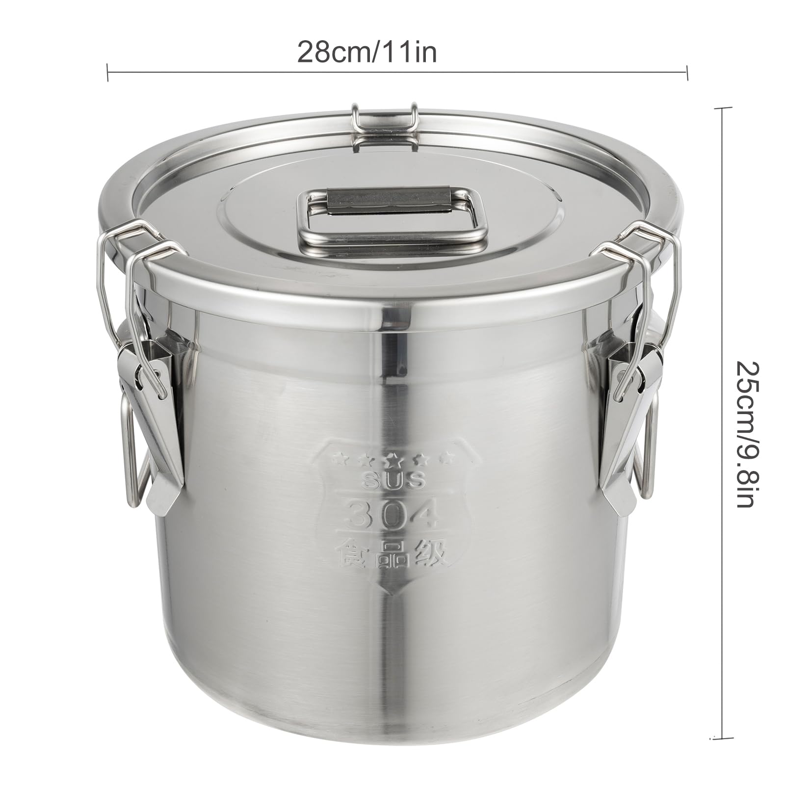 DYNAMI 304 Stainless Steel Airtight Canister, 3.2Gal Canisters Container with Lids and Sturdy Locking Clamp,Bucket Food Storage Containers Airtight for Rice, Flour, Grain, Coffee Bean(12L)