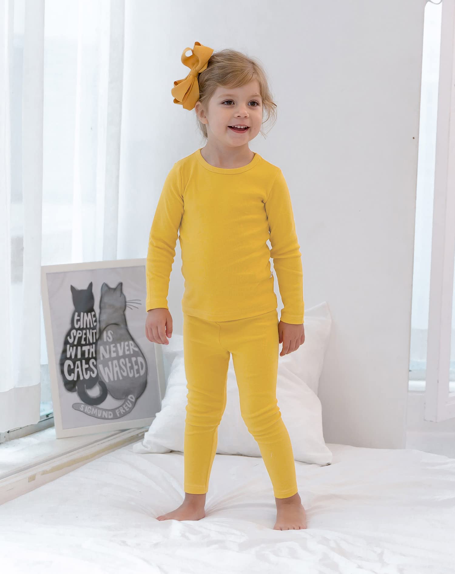 AVAUMA Baby Boys Girls Pajama Set Kids Toddler Snug fit Basic Cotton Sleepwear pjs for Daily (Yellow-2 JS)