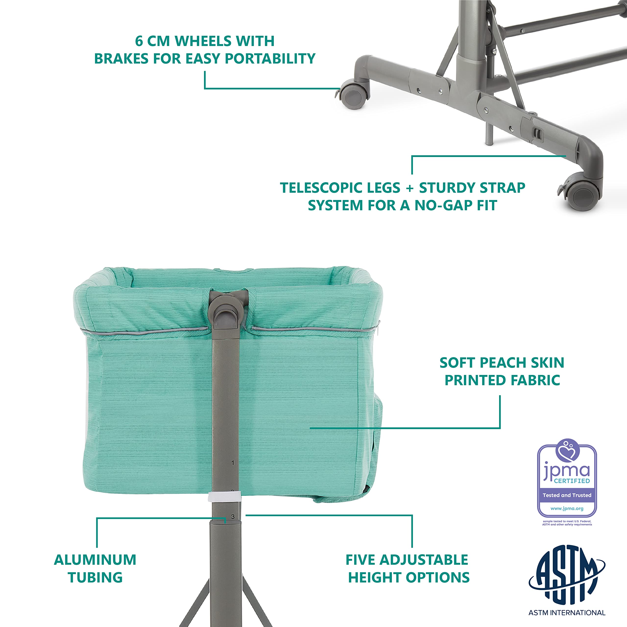 Dream On Me Zimal Bassinet and Bedside Sleeper in Mint, Lightweight and Portable Baby Bassinet, Breathable Mesh Panels, Easy to Fold and Carry Travel Bassinet, JPMA Certified