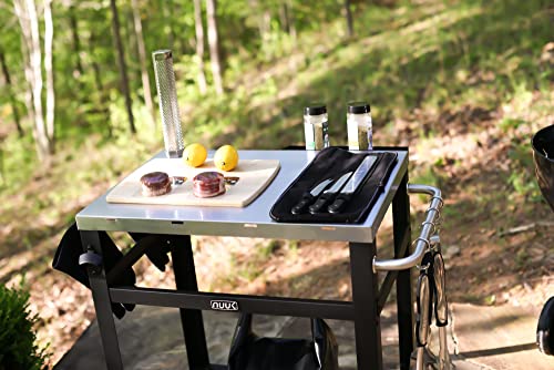 NUUK Double-Shelf Rolling Outdoor Dining Cart Table, 20" x 30" Stainless Steel Commercial Multifunctional Kitchen Food Prep Worktable on Wheels w/Adjustable Storage Tray & Waterproof Protective Cover