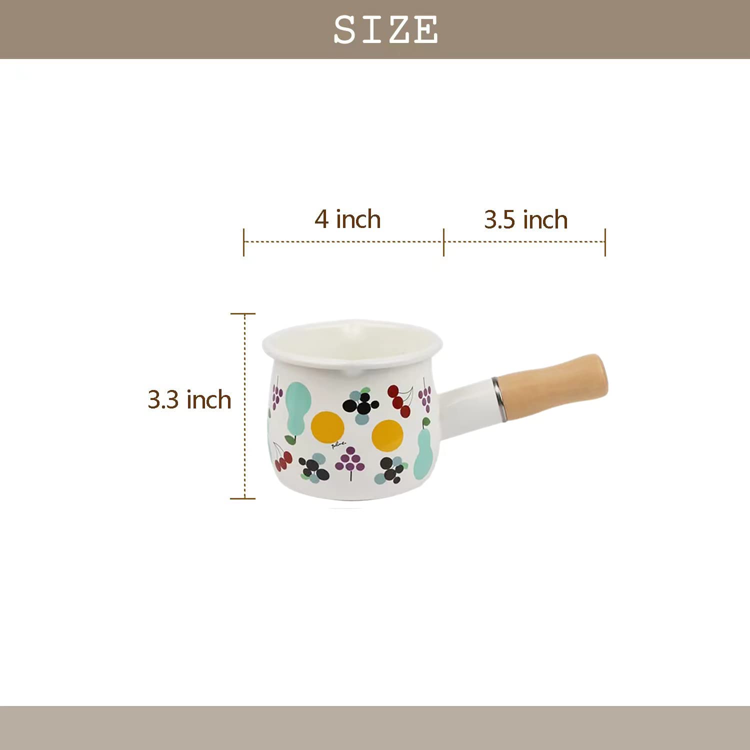 FYUEROPA Enamel Milk Pot, Butter Warmer Non-stick Mini Saucepan, 4 Inch 17 Oz Small Cookware with Wooden Handle