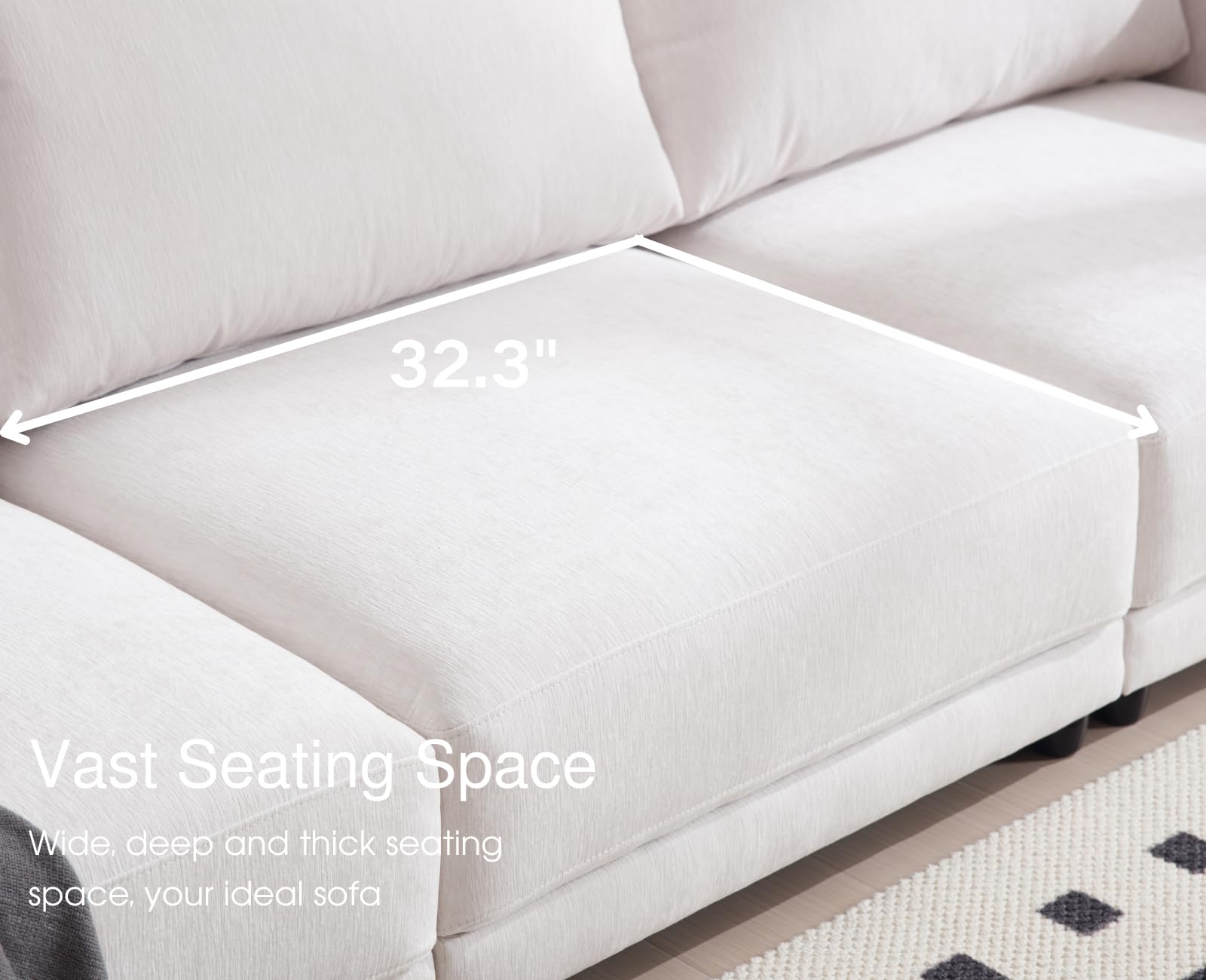 CIMOTA Oversized Corner Modular Sectional Fabric Sofa, 107 Inch Large 4 Seater Sofa Set, L Shaped Corner Sectional Cloud Sofa Couch for Living Room and Office, 3 Seat and 1 Middle Corner, White