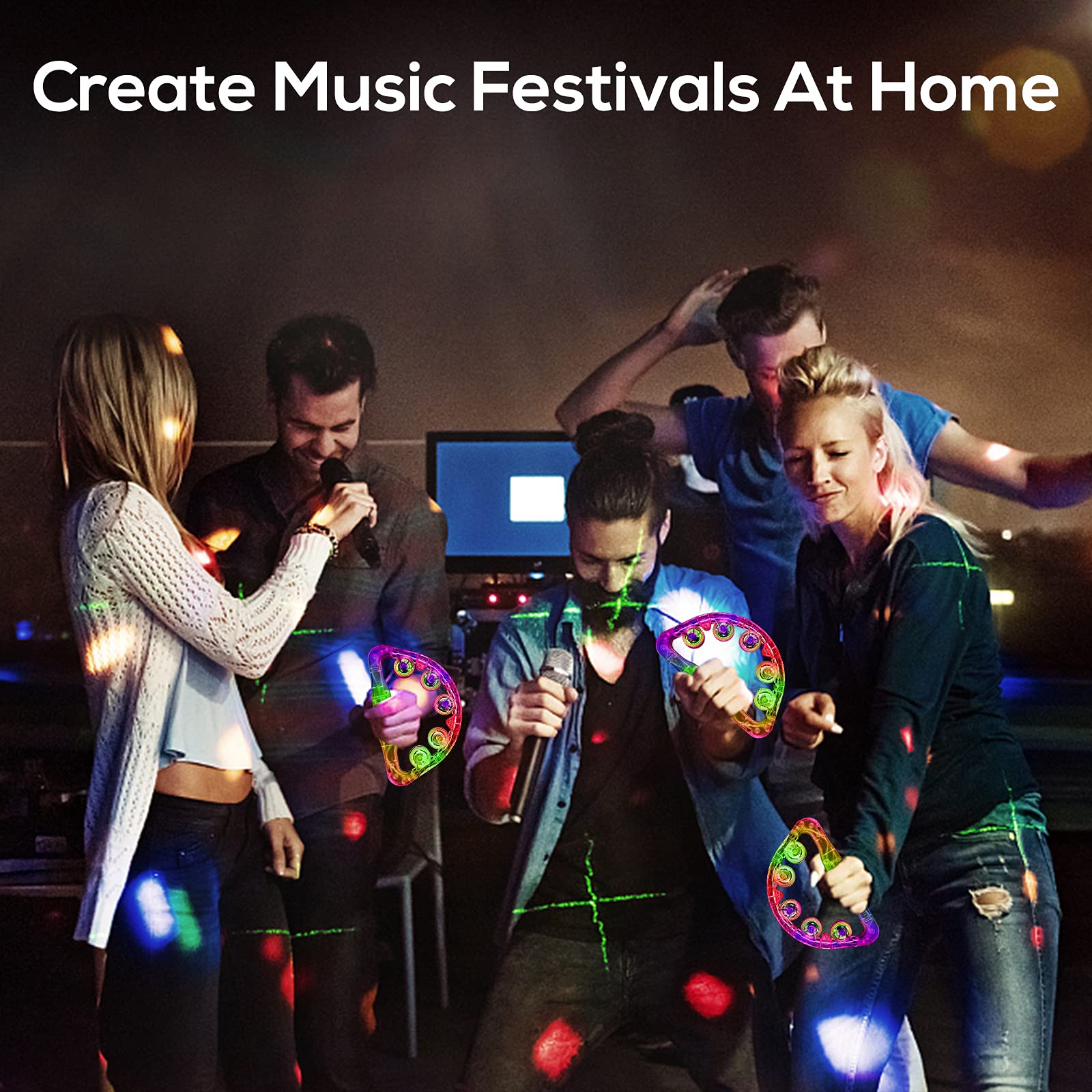 LED Tambourine, Light up Musical Flashing Tambourine (2 PCS)