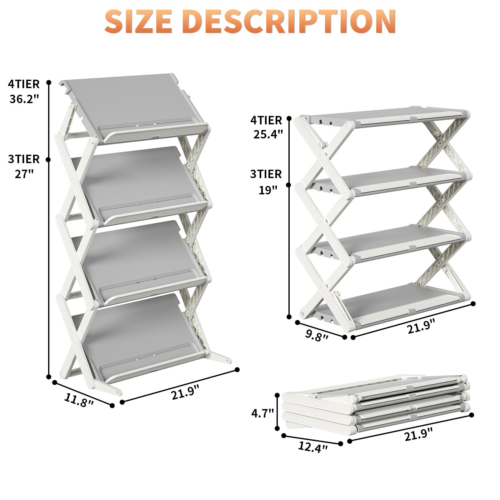 AyaLight Folding Shoe Rack - 3 Tier Shoe Storage Organizer with 2 Expandable Modes, Easy Assembly-Free Design, Portable and Space Saving for Easy Moving, Entryway, Bedroom, Door