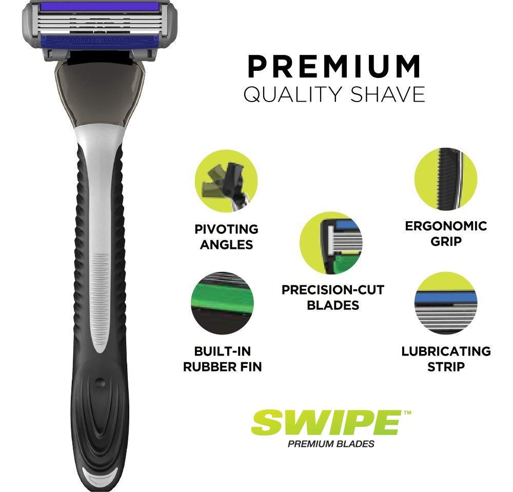 SWIPE Premium Men's 4-Blade Razor Kit (Flex Head Handle +12 Refills)