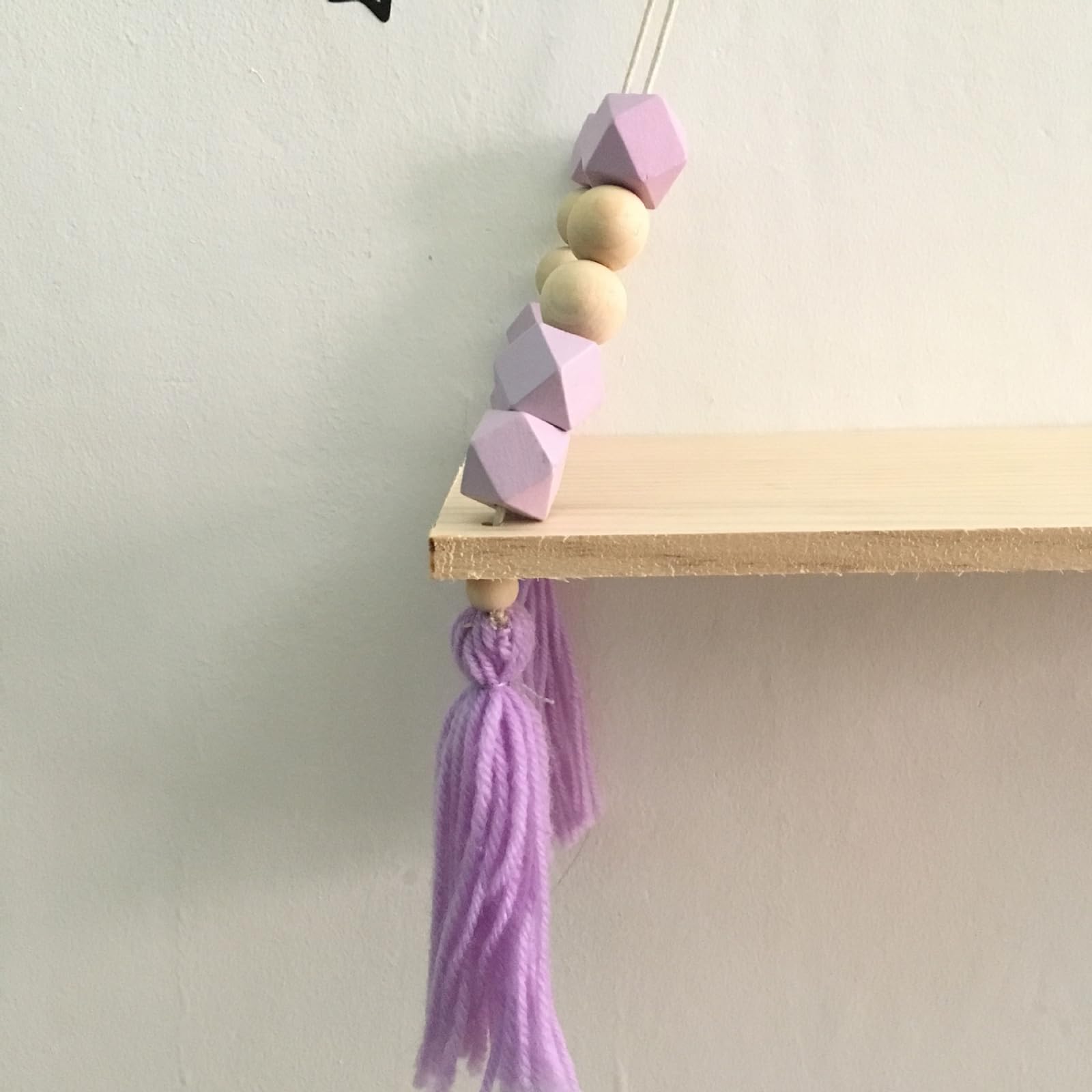 DEERWIN Hanging Shelf for Wall, Wood Hanging Shelves with Beads Tassels Boho Decor Swing Rope Rustic Floating Shelf,Wall Display Shelving Home Organizer Rack for Living Room Bedroom Kitchen (Purple)