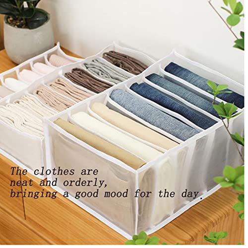 LOTSC 7 Grid Washable Wardrobe Clothes Organizer, Jeans Compartment Storage Box for Home (White 9-grid T-shirt)