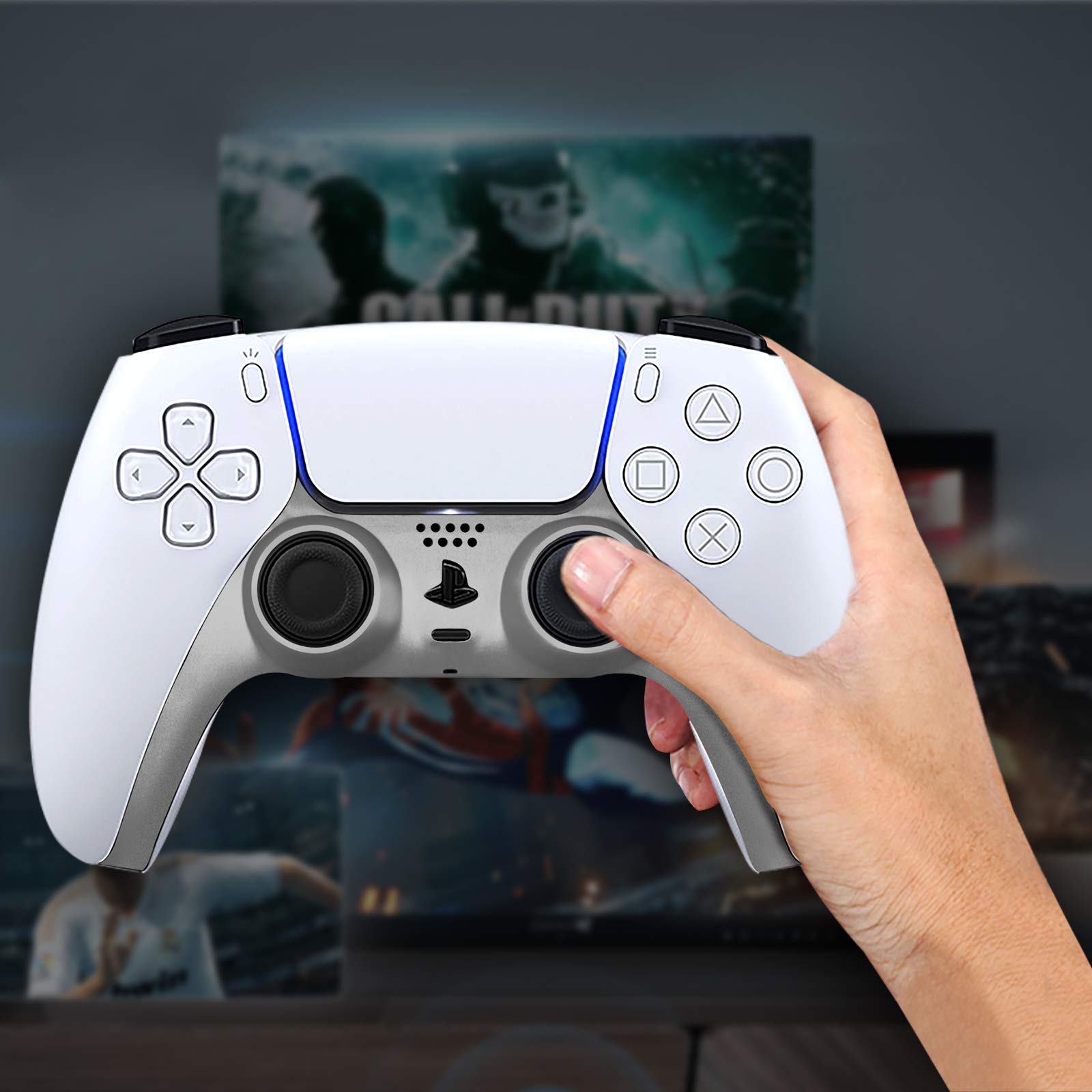 PS Five Controller Accessories, AKNES Customized Face Plates Replacement for PS Five Wireless Controller Accessories Decoration Shells Clip Cover DIY with 8PCS Thumb Stick Grips (Charcoal)'
