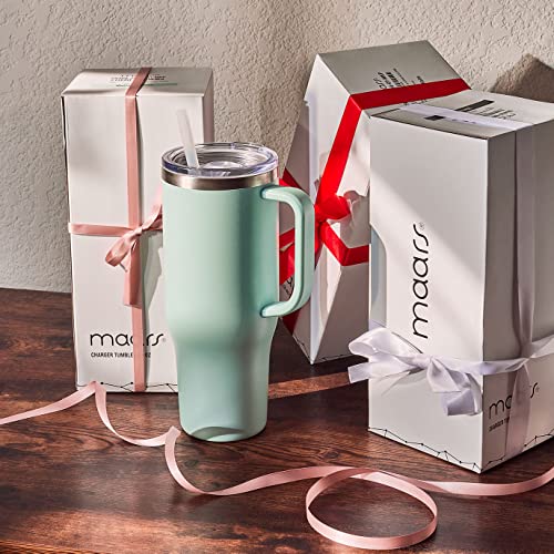 Maars Charger 40oz Insulated Travel Mug Tumbler with Handle | Double Wall Vacuum Sealed Stainless Steel Cup w/Straw and Lid - Deep Teal