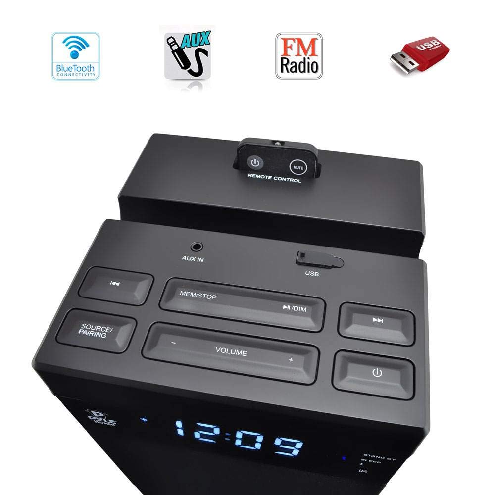 Pyle PHITB65BK Bluetooth Sound Tower Speaker System with USB Reader 3.5mm AUX, RCA Inputs and FM Radio