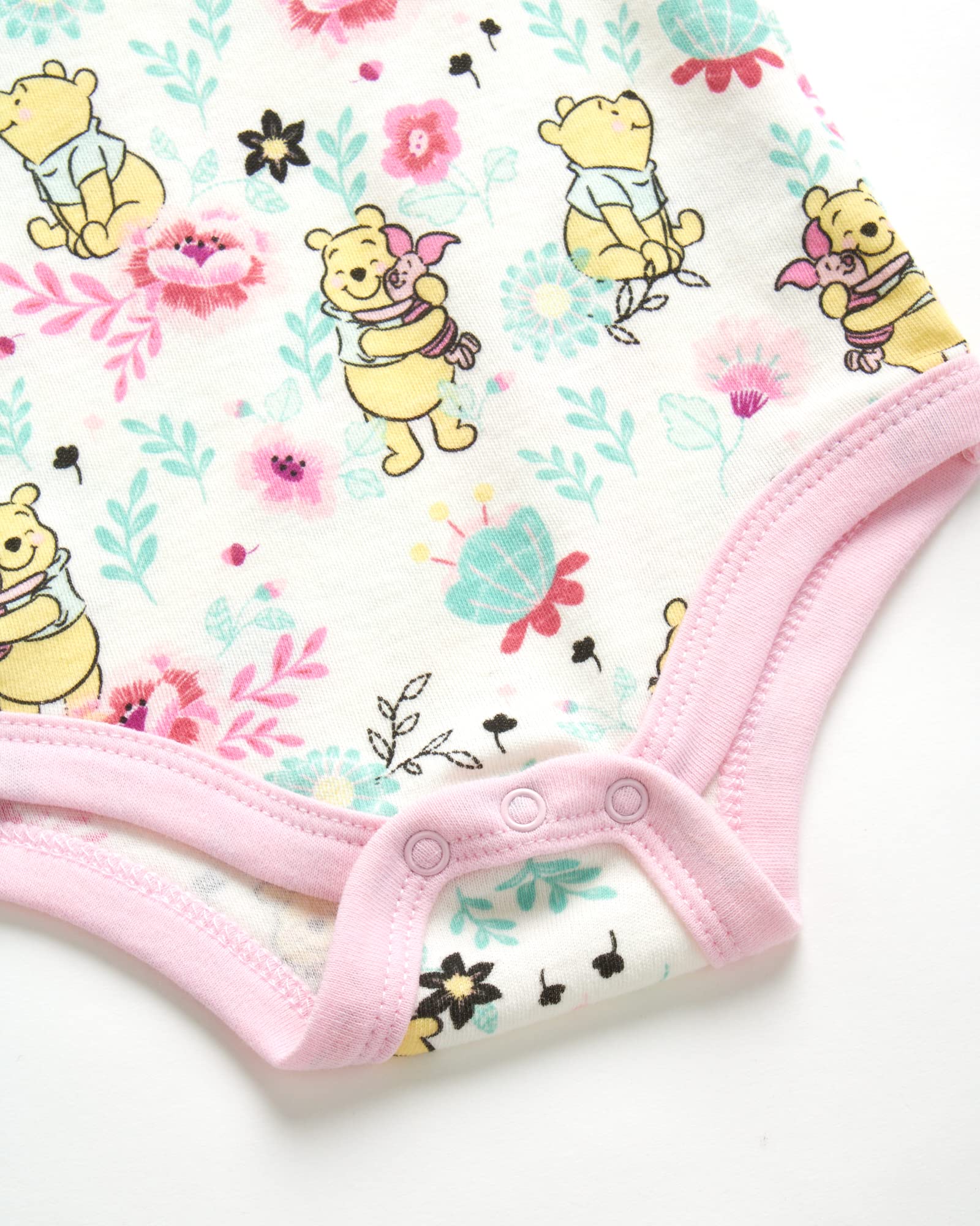 Disney Baby Girls? Minnie Mouse Bodysuit ? 3 Pack Romper: Easy Diaper Change, Size 0-3M, Pooh Bear Pink/Green