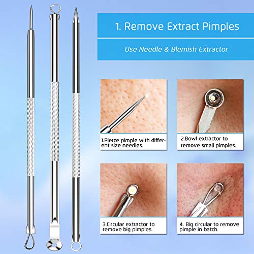 Best Blackhead Remover, Blackheads Blemish Removing, Acne Whitehead Removal Kit, Pimple Comedone Extractor Tool, Popper Pimples Treatment, with Tweezers, Risk Free for Face Forehead Nose