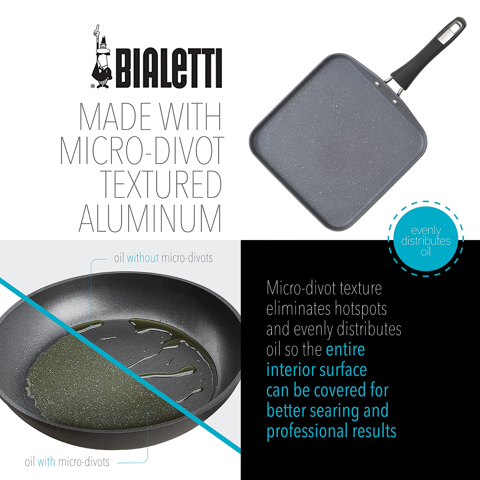 Bialetti Impact, Non-Stick 10 in. Square Griddle, Gray