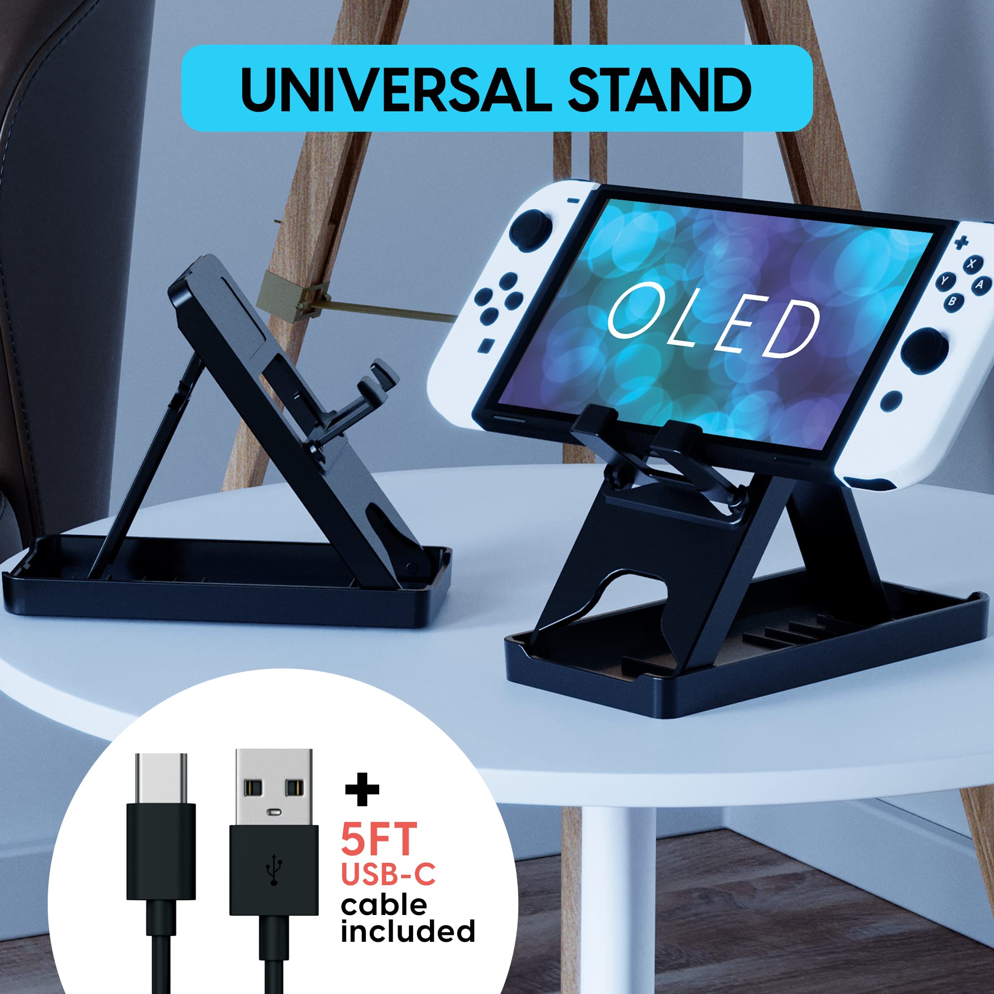 TalkWorks Super Combo Pack Accessories for Nintendo Switch OLED - 2 Grips, 2 Wheel Controller Grips, 2 Game Card Holders, 1 Charging Dock, Thumb Grips, USB-C Cable, Universal Stand, Screen Protector