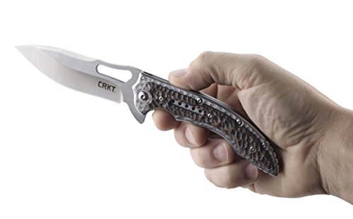 COLUMBIA RIVER KNIFE & TOOL Fossil Folding Pocket Knife: Stainless Steel Plain Edge EDC Folder with Frame Lock, Everyday Carry Folded Knife, with Satin Blade Finish 5470, Silver , brown, grey