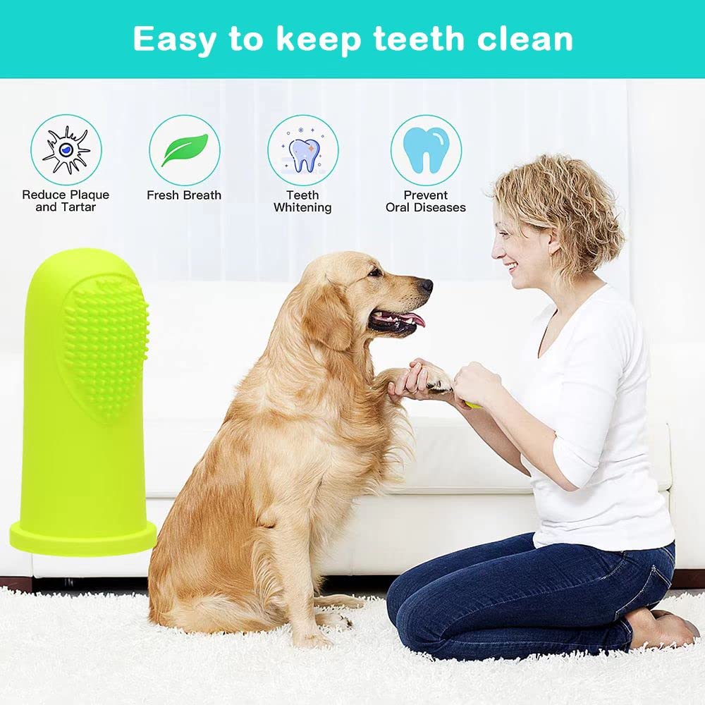 Dog Toothbrush Finger Toothbrush Set (4 Pack, with Dog Eye tears Black Chin Cleaning Tool) , Silicone Toothbrush,Soft bristles, Easy to Clean Teeth, Suitable for Dogs, Cats and Pets to use