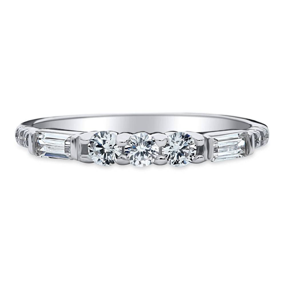 BERRICLE Sterling Silver Art Deco Wedding Rings Pave Set Cubic Zirconia CZ Anniversary Half Eternity Ring for Women, Rhodium Plated Size 7