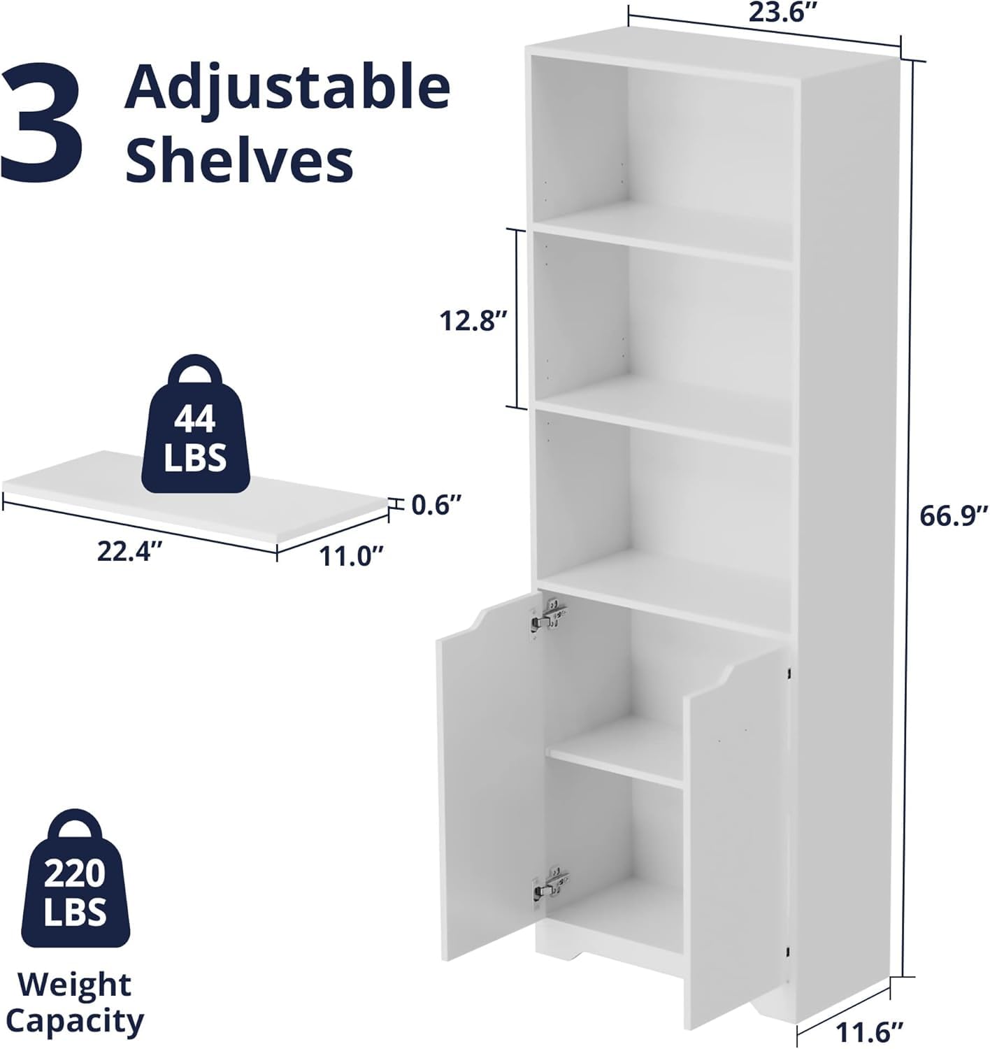 Cozy Castle Bookcase with Doors, 67" Bookshelf with Storage, Freestanding Book Shelf Door for Bedroom, Living Room, Office, White