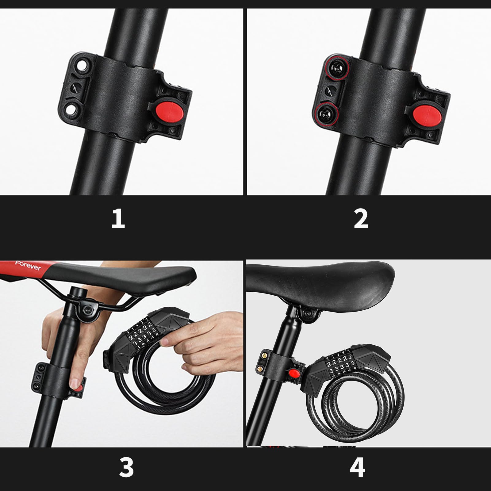 Bike Lock Cable, Anti Theft Bicycle Lock Chain, Bike Combination Lock 5 Digit Security Resettable Self Coiling Combination Cable Combo Bike Locks with Mounting Bracket, 4 Feet x 1/2 Inch (Black)