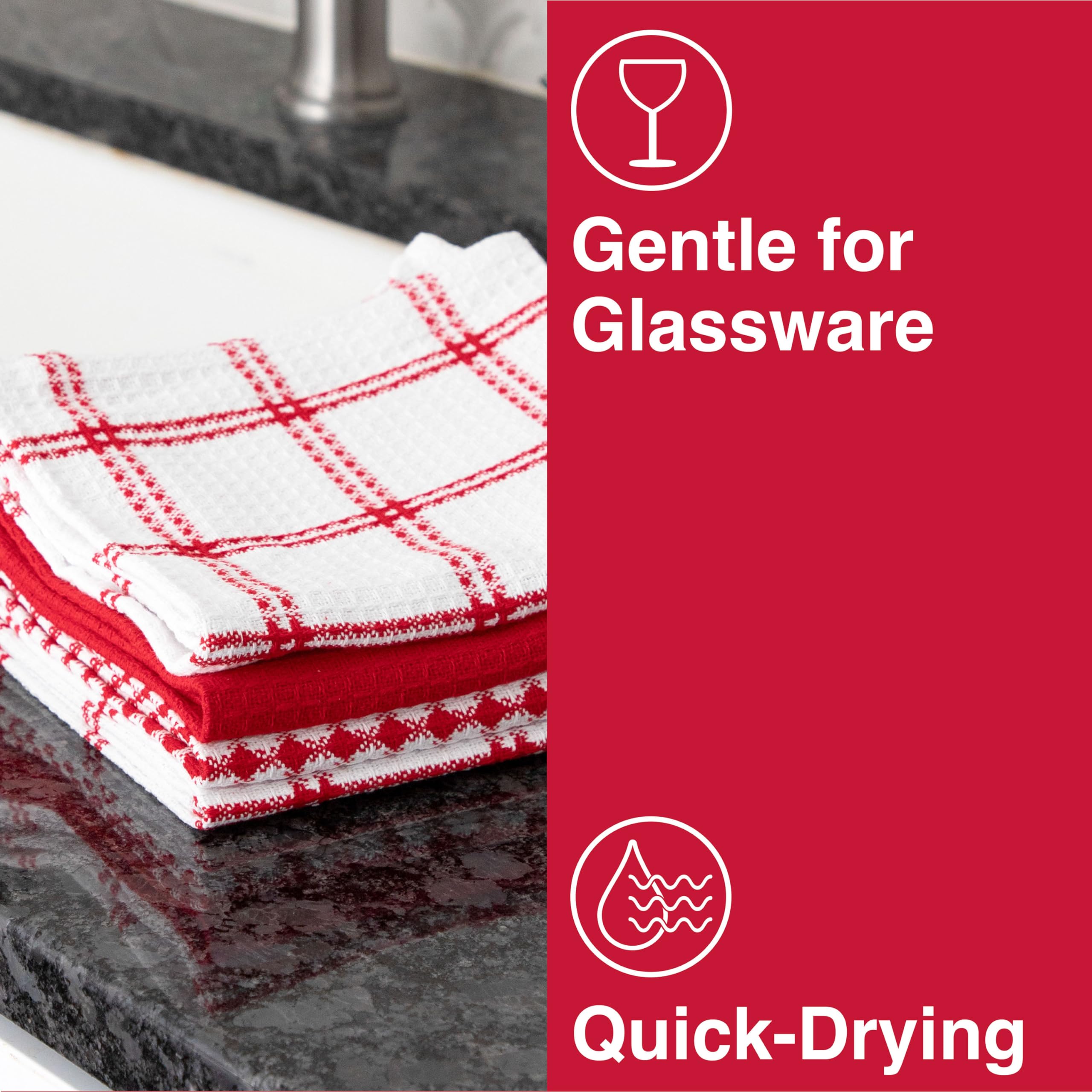 T-fal Premium Waffle Dish Cloths: Highly Absorbent, Super Soft Long Lasting - 100% Cotton, 12"x13" Flat Waffle Dish Towel for Cleaning & Drying Dishes, (4-Pack), Red