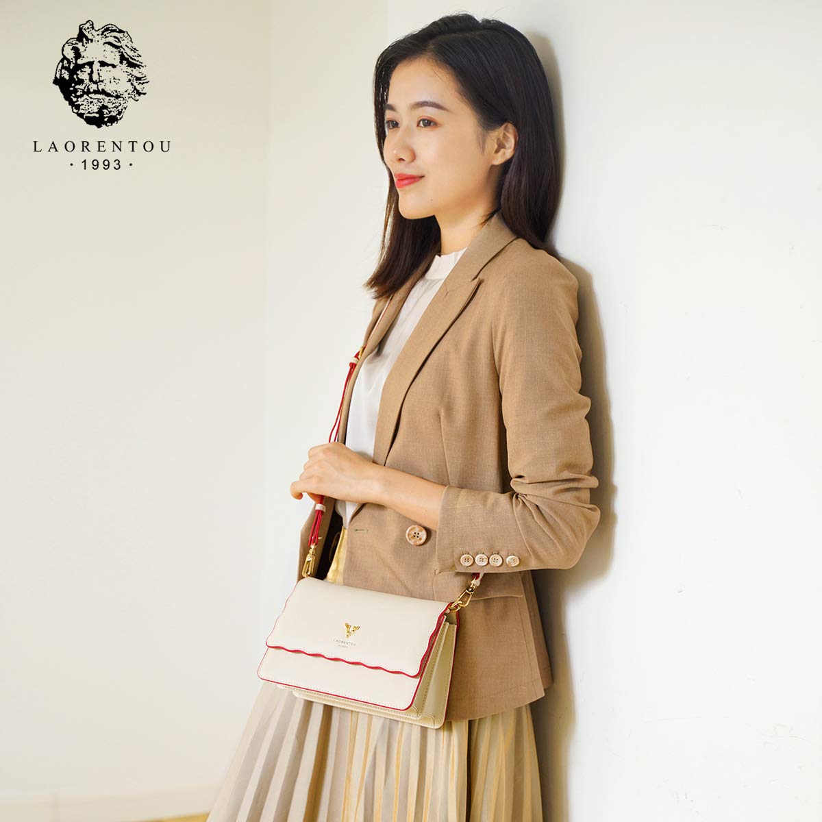 LAORENTOU Cowhide Shoulder Bag for Women Small Crossbody Bag for Women Leather White Purse for Women