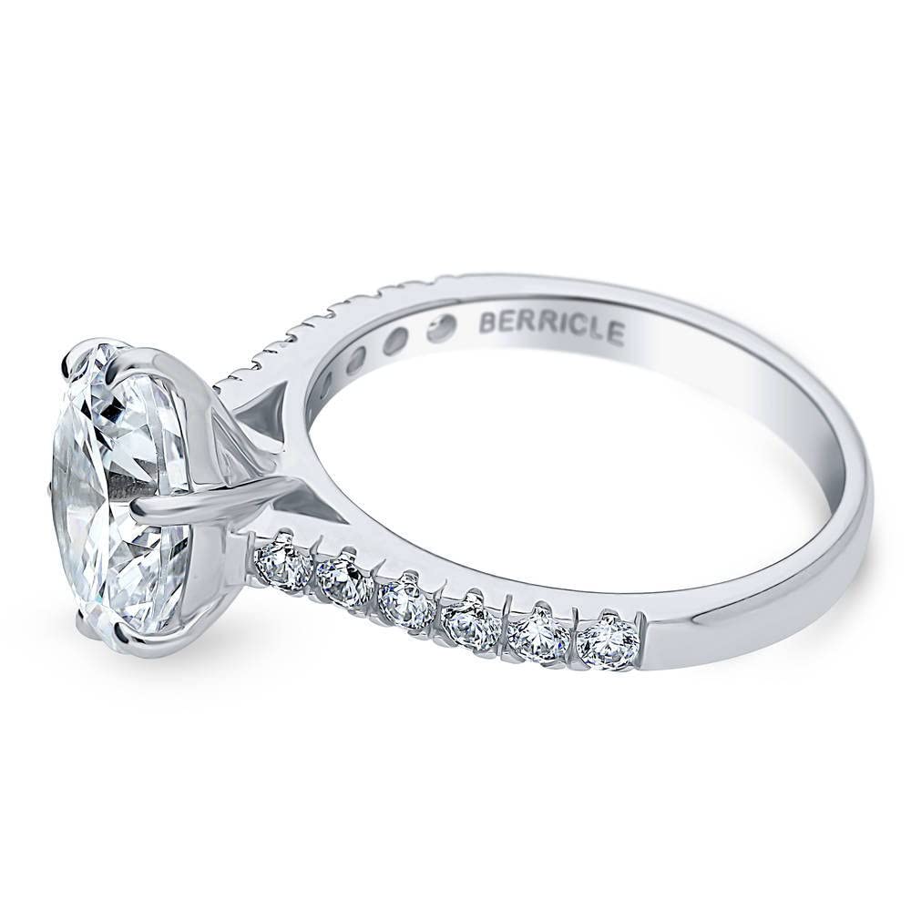 BERRICLE Sterling Silver Solitaire Wedding Engagement Rings 3.8 Carat Round Cubic Zirconia CZ Statement Ring for Women, Rhodium Plated Size 5