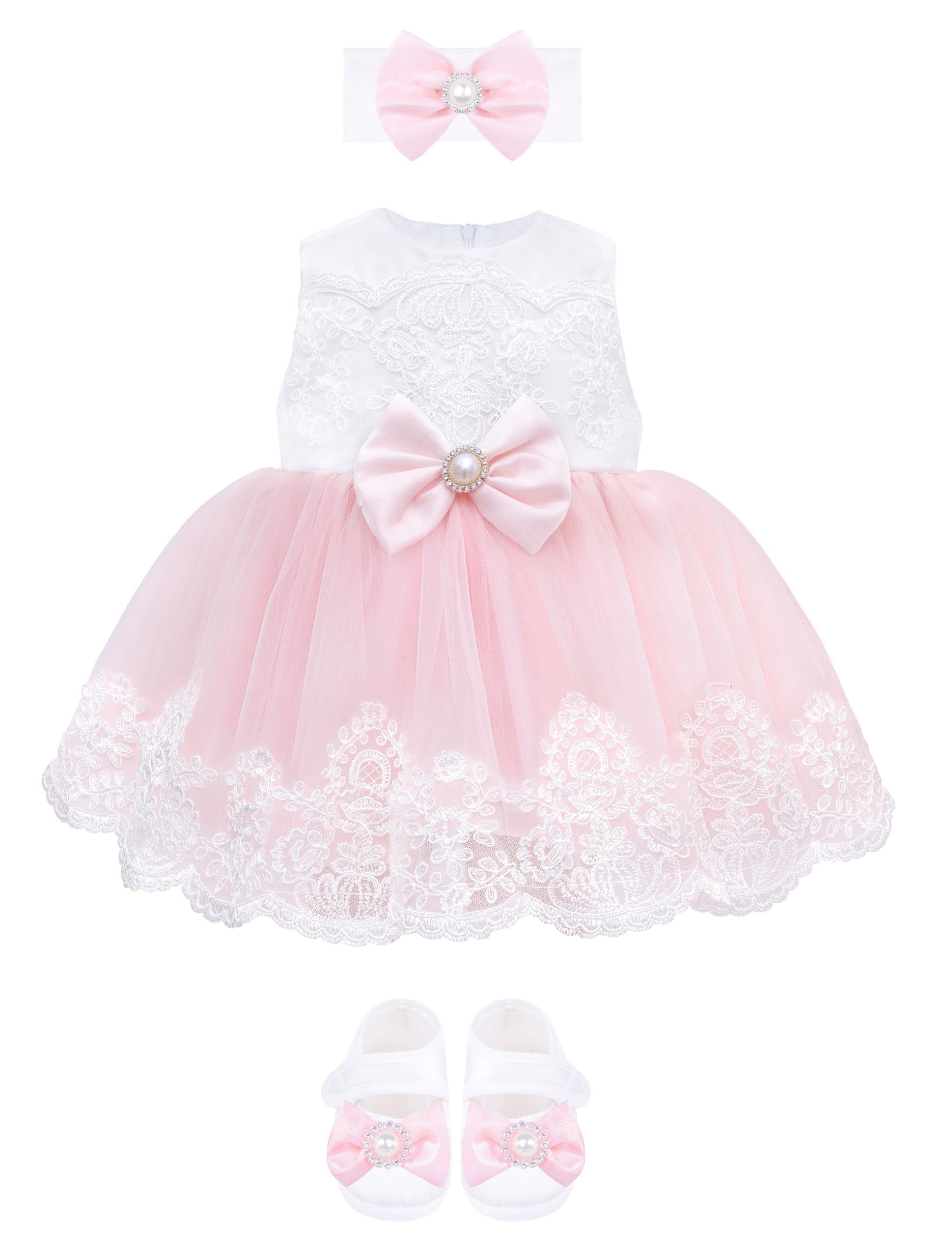 Taffy Baby Girl Newborn Pink Embroidered Princess Pageant Dress Gown 6 Piece Deluxe Set 0-3 Months
