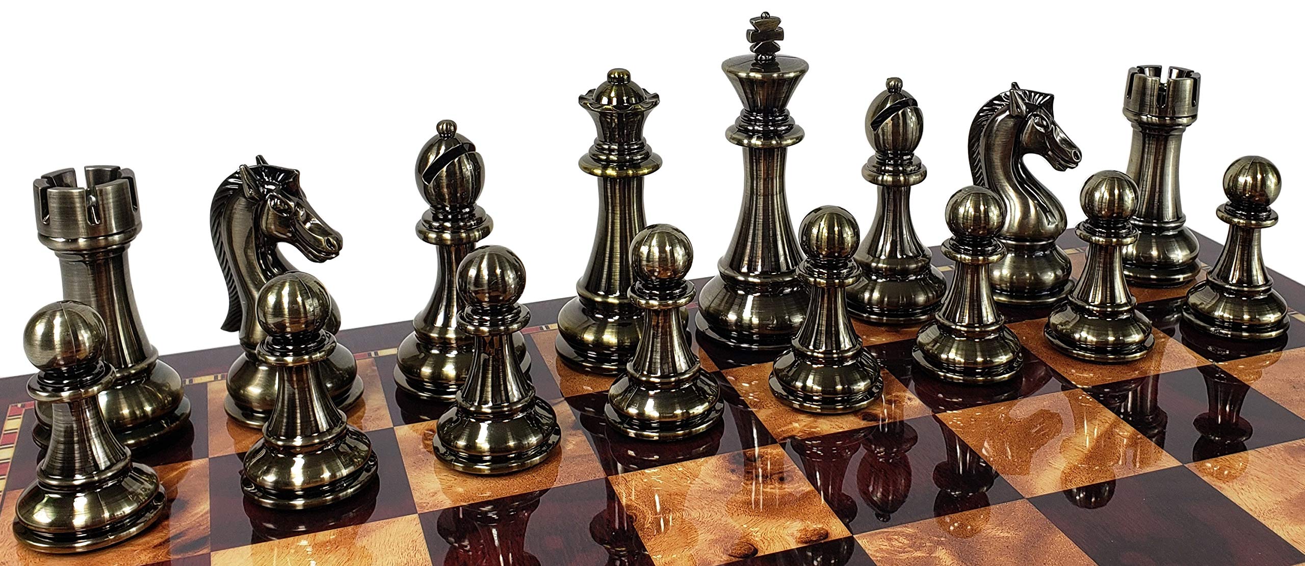 Large 4 3/8 inch King Copper & Gold Finish Staunton Chess Men Set NO Board