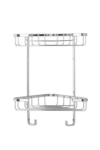 Croydex Medium Chrome 2-Tier Corner Basket Shower Caddy, 5 Year Rust Free Guarantee