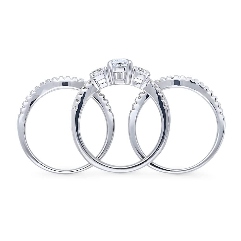 BERRICLE Sterling Silver 3-Stone Wedding Engagement Rings Pear Cut Cubic Zirconia CZ Ring Set for Women, Rhodium Plated Size 7