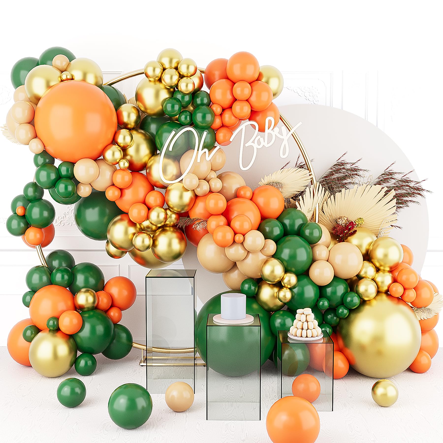 Deiiom Orange Green Balloons Arch Garland Kit-133Pcs Metallic Gold Balloon Nude Balloon for Bridal Shower,Christmas,Birthday,Wedding,Thanksgiving Party Decoration.