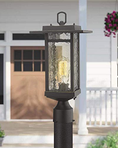 Beionxii Dusk to Dawn Outdoor Post Lights, 21inch Pier Mount Lantern Exterior Lamp Post Light Fixture with Base, Oil Rubbed Bronze A268P-2PK