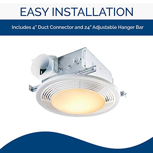 Broan-Nutone 8664RP Exhaust Fan and 100-Watt Incandescent Light with Glass Lens, Bathroom Ceiling Ventilation Fan, 100-Watts, 100 CFM, White