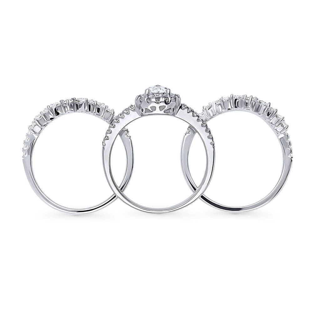 BERRICLE Sterling Silver Halo Wedding Engagement Rings Pear Cut Cubic Zirconia CZ Split Shank Ring Set for Women, Rhodium Plated Size 6
