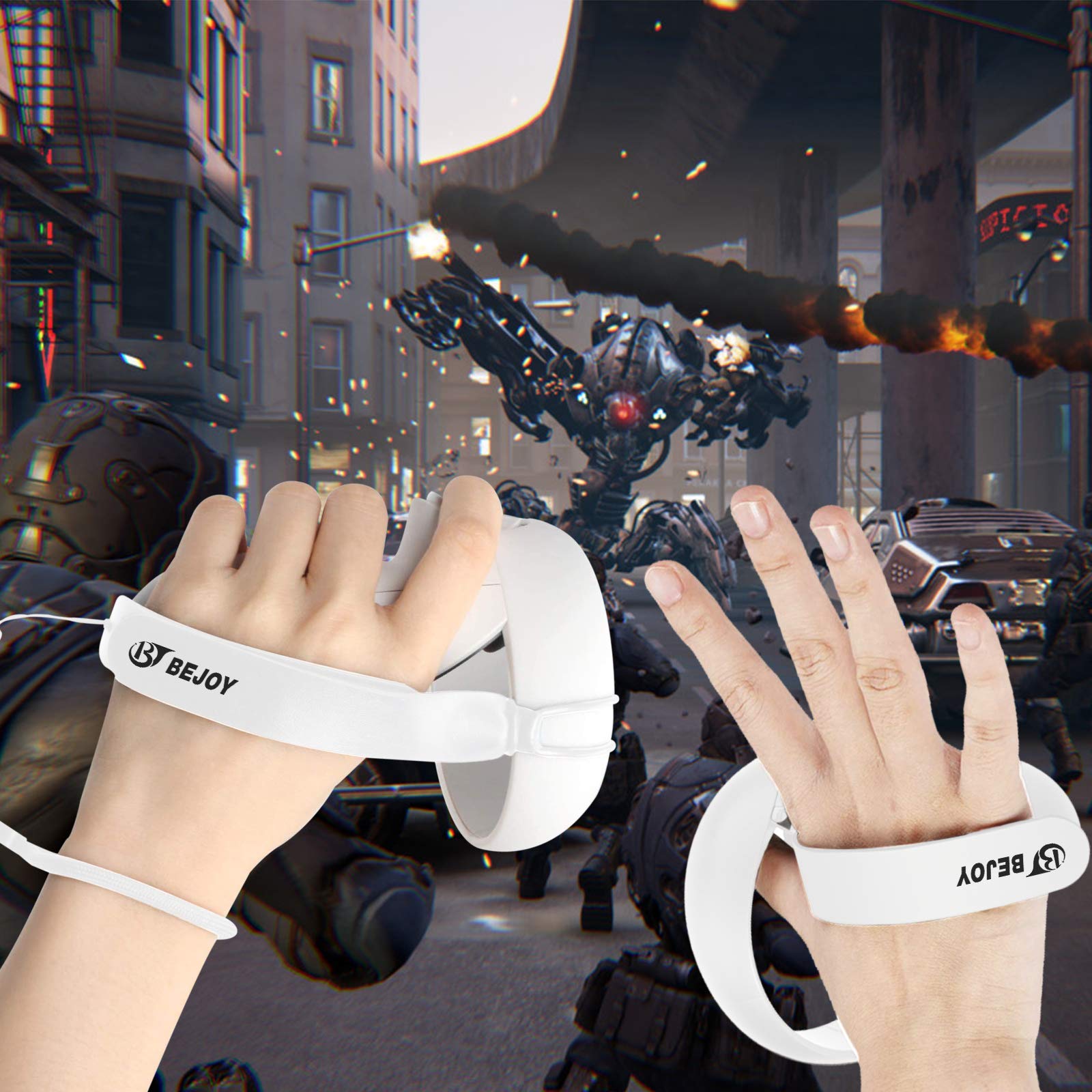 BEJOY Newest Touch Controller Grip Cover & Knuckle Strap & Lens Protect Cover Set for Oculus Quest 2, Professional Silicone Protection Accessories, Anti-Throw Sweatproof, Matte White