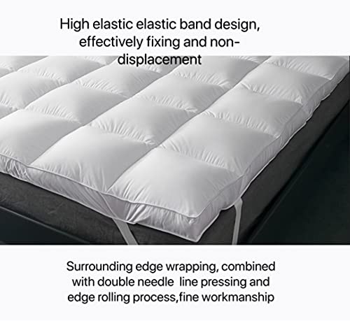 ROSE FEATHER Goose Down Feather Bed Mattress Topper,Down Matress Topper Cover with Straps, Breathable Soft Fluffy Baffled Pillowtop Mattress Pad Feather Topper Queen-All Season,Size:60x80inchs