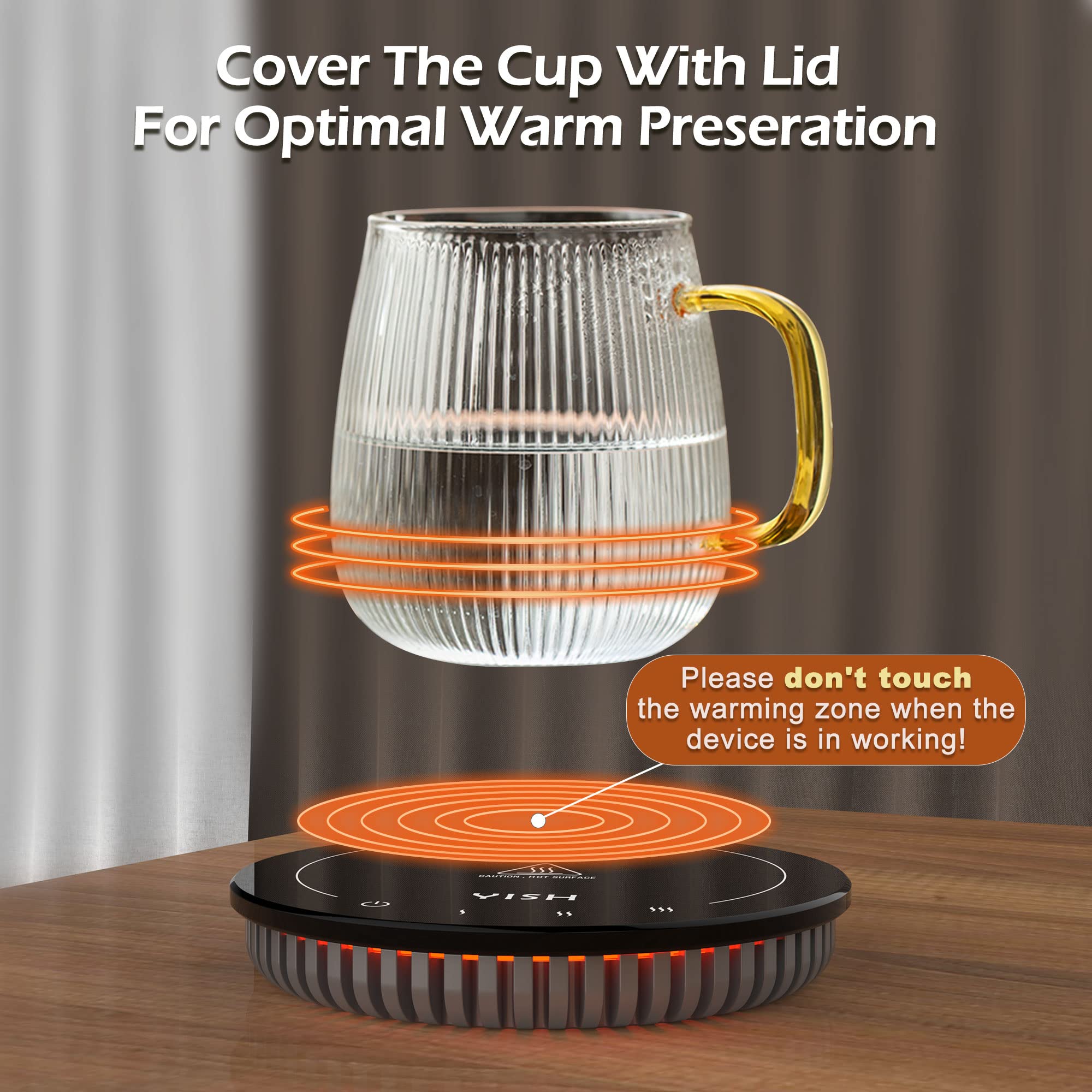 Candle Warmer, YISH Flat Bottom Coffee Mug Warmers for Desk, 25W Electric Tea and Espresso Beverage Warmers for Home and Office, Cup Warmer Auto Shut Off with 3 Temperature Setting (Y130US)