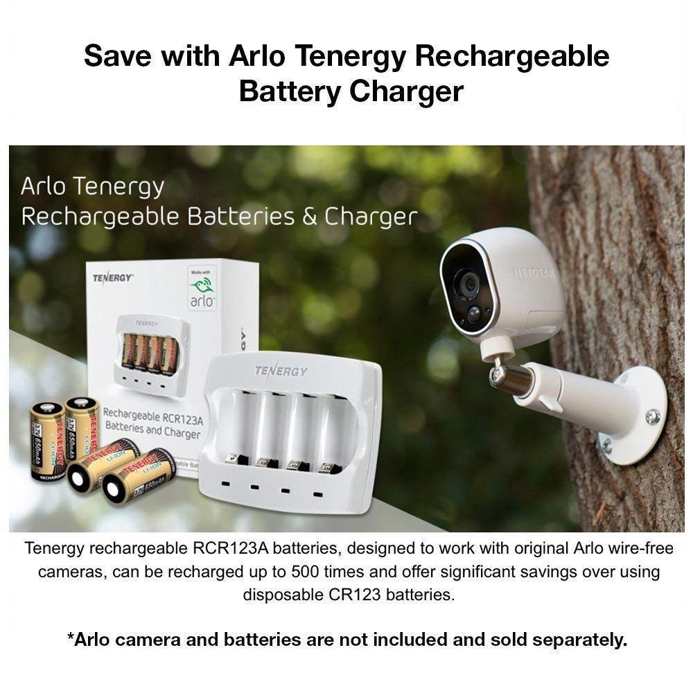 Tenergy Fast Charger ONLY for Arlo Certified Tenergy 3.7V 650mAh RCR123A Li-ion Rechargeable Battery, CE and FCC Certified
