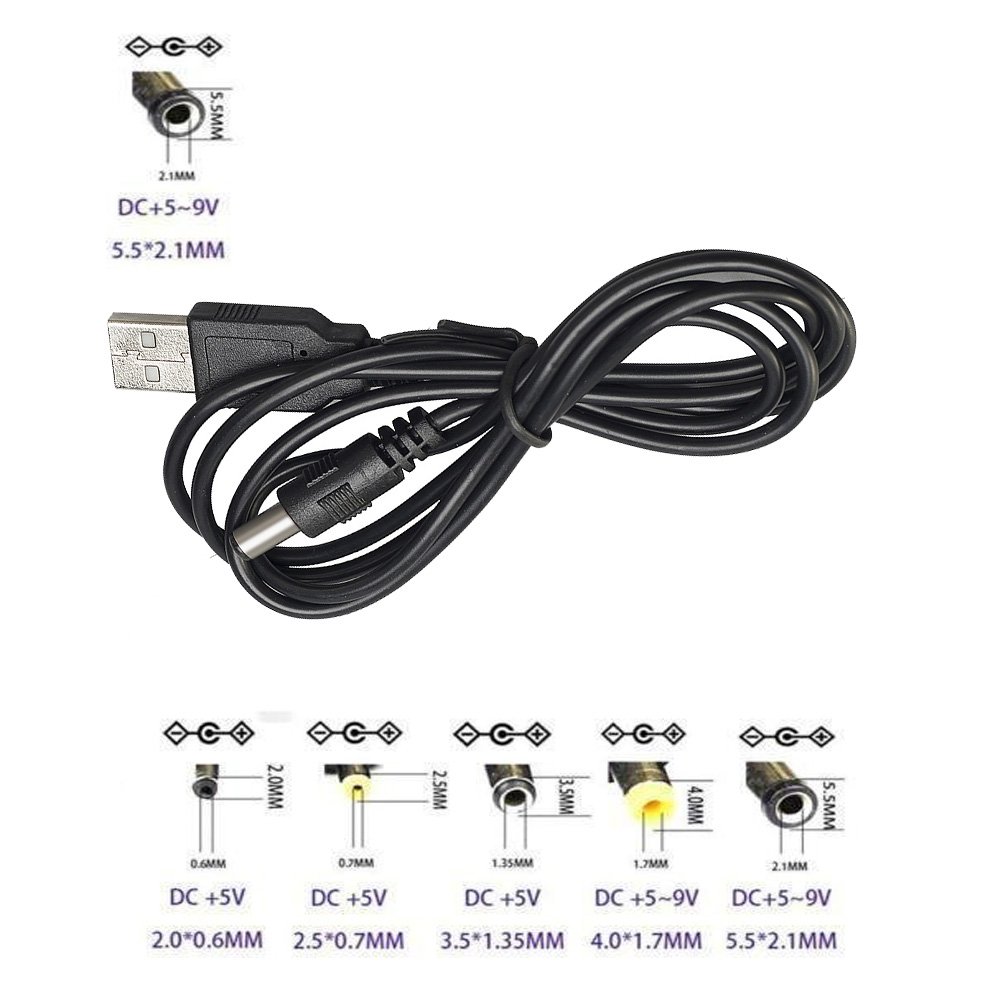 TENINYU USB 2.0 A Male to DC 5.5x2.1mm 5 Volt 24AWG DC Connector Charge Barrel Jack Power Cable Black, 3FT (Max 2.5 Ampere Power Cable, Center PIN Positive),2Pack