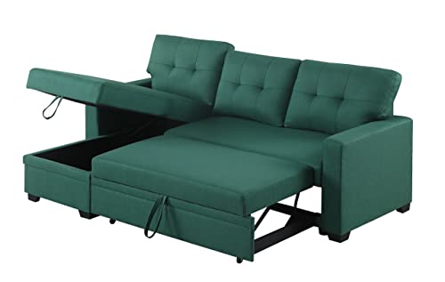 FAVSH Linen Upholstered Sectional Sofa,L-Shape Convertible Sleeper SectionalSofa with Storage Chaise and Pull-Out Bed for Living Room,Apartment,Office,Green