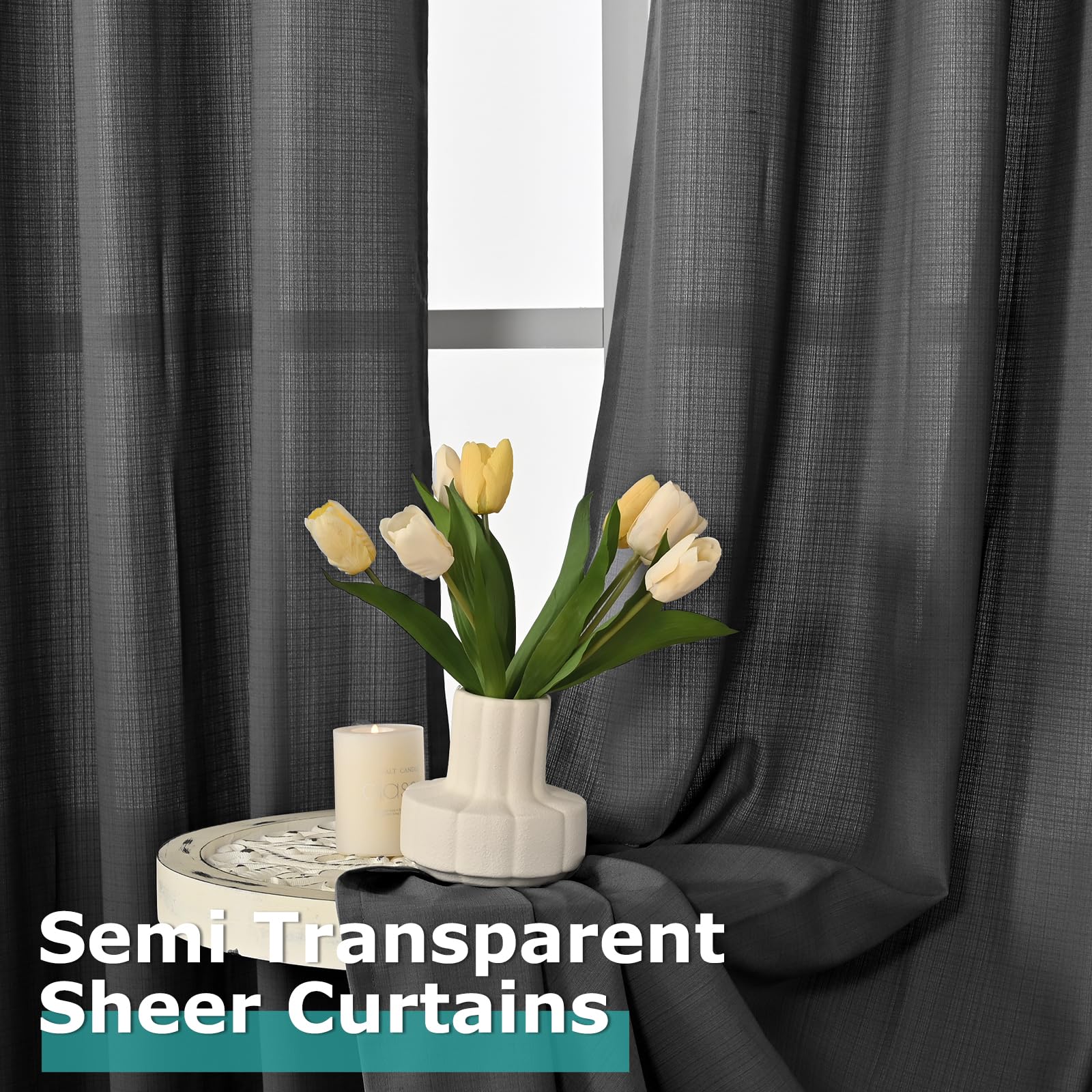 BGment Linen Look Semi Sheer Curtains for Bedroom, Grommet Light Filtering Casual Textured Privacy Curtains for Living Room, 2 Panels (Each 52 x 63 Inch, Rubby Tan)