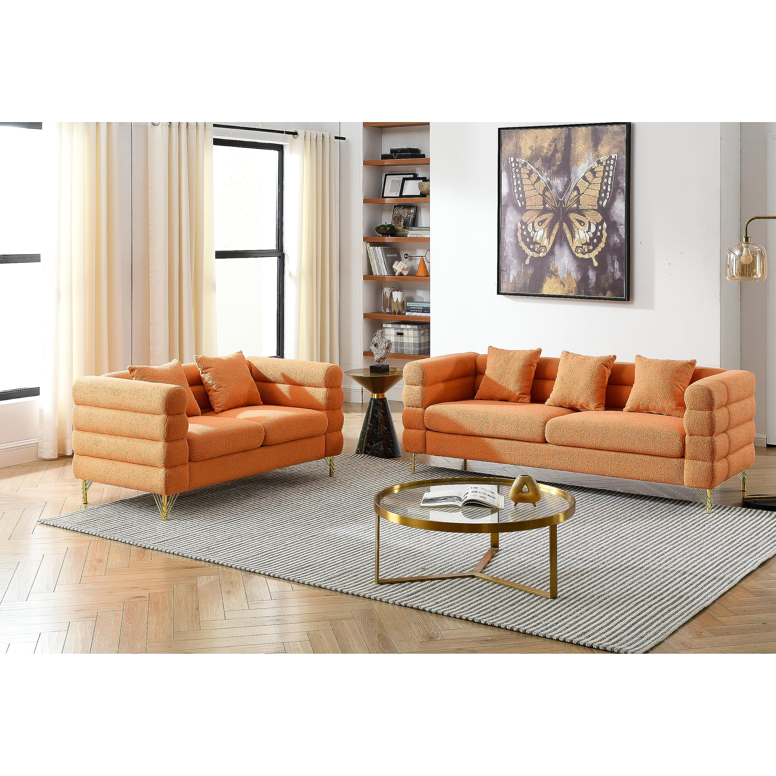 Deolme 60" W Teddy Orange Loveseat Sofa Couch with Firm Strcuture & Thicken Sponge Comfy Love Seat Couches Sleeper for Living Room Bedroom Small Spaces Mid-Century Modern Furniture