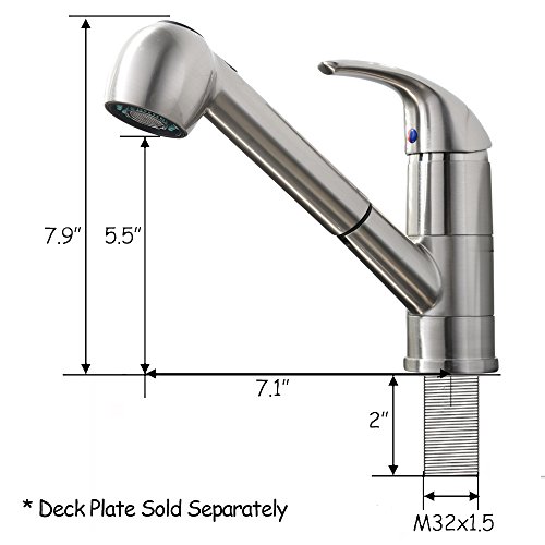 Comllen Commercial Brushed Nickel Stainless Steel Small Single Handle Rv Pull Out Kitchen Sink Faucet, Single Lever Pull Down Prep Kitchen Faucets with Sprayer Bar Facuet