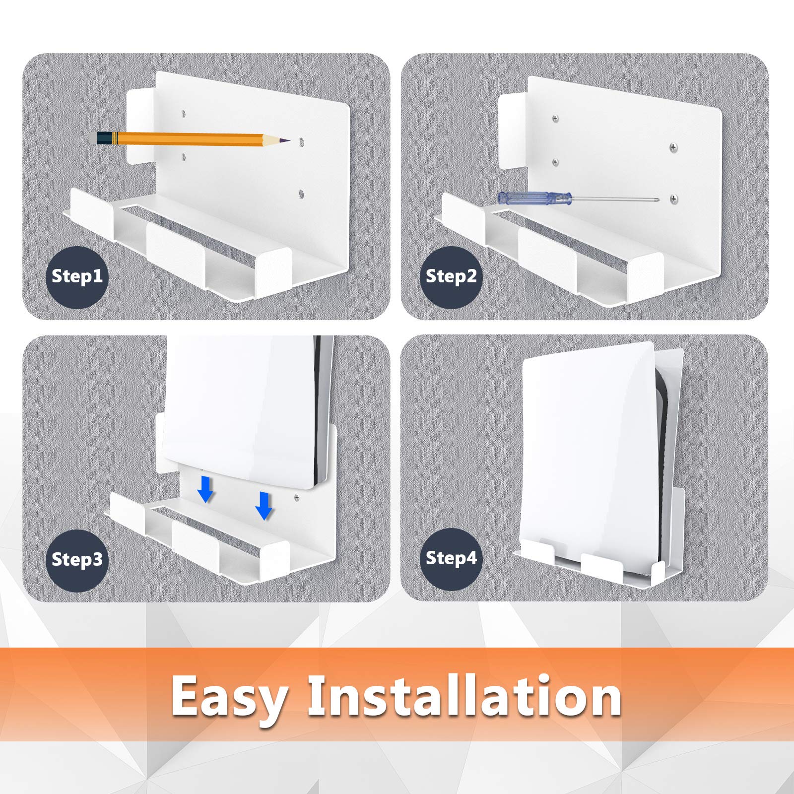 BEJOY Wall Mount for Playstation 5, Wall Mount Bracket Set with Screwdriver & Screws, Sturdy Metal Wall Hanging Holder Stand for PS5 Gaming Console Disk & Digital Edition (White)