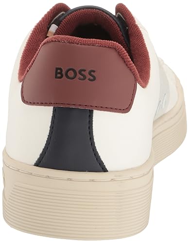 BOSS Men's Rhys Low Profile Cupsole Sneaker with Side Logo, Cloud White/Brown, 10