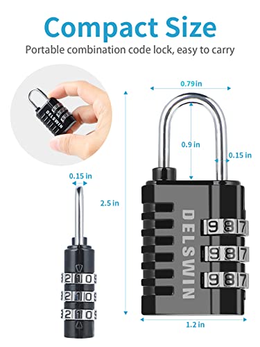 DELSWIN Combination Lock 3-Digit Small Padlock - 4Pcs Resettable Combo Lock for School Gym Locker, Outdoor, Fence, Gate, Waterproof Luggage Locks for Travel Backpack